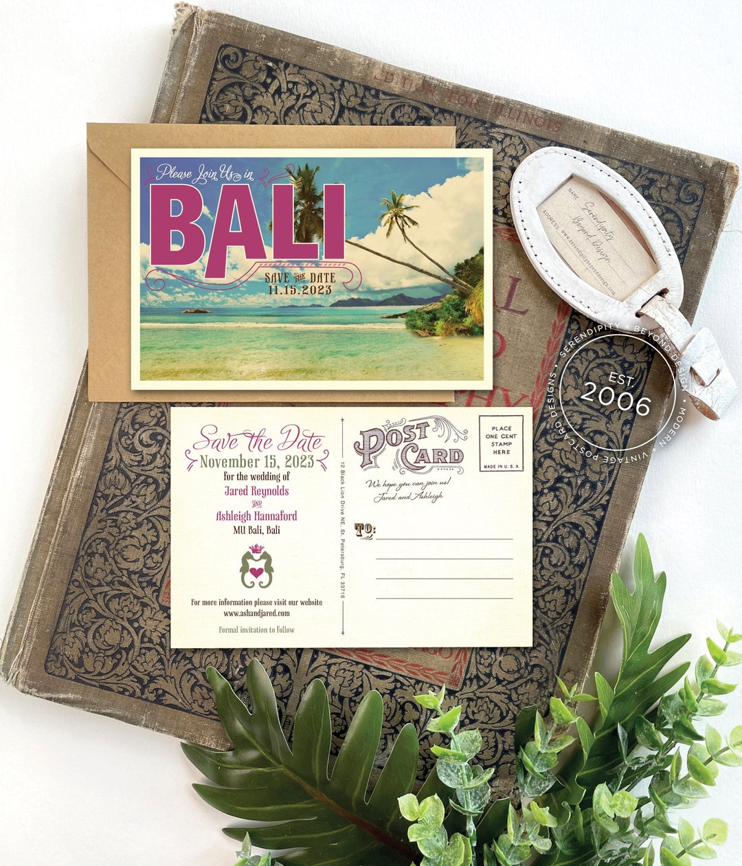 Save the Date - Bali - Vintage Travel Postcard - Design Fee - Etsy