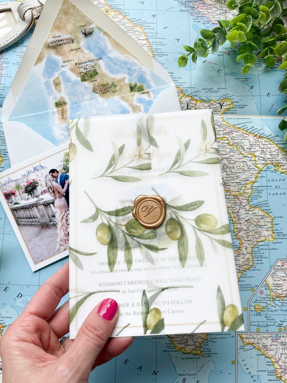 Wax Seal and Vellum Watercolor Wedding Invite san Giovanni - Etsy