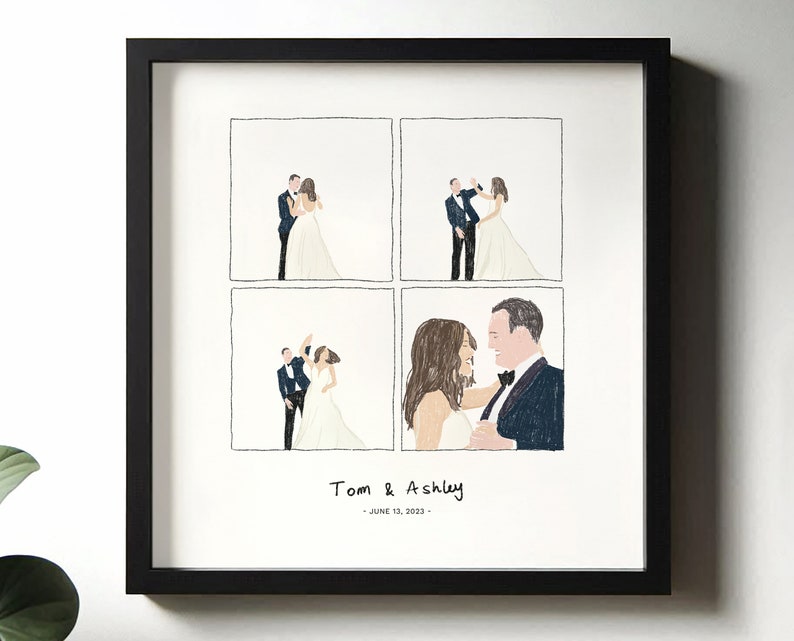Custom Wedding Portrait Illustrations Sequence, Cute Couples Portrait From Photo, Minimalist ...