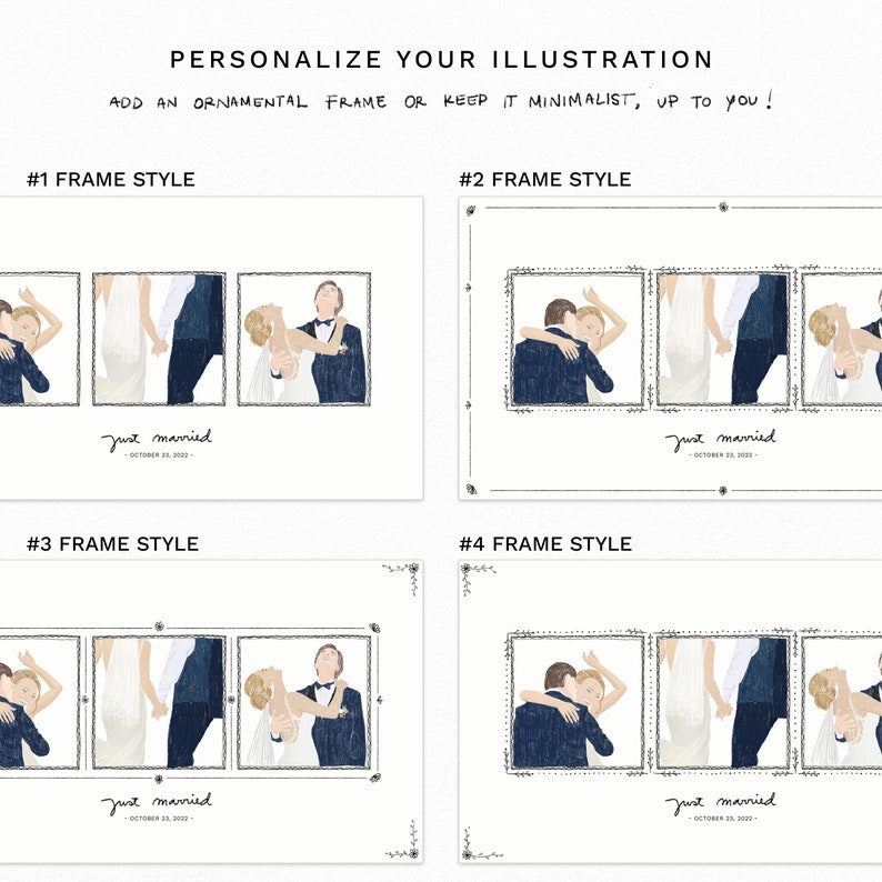 Custom Wedding Portrait Illustrations Sequence, Cute Couples Portrait From Photo, Minimalist ...