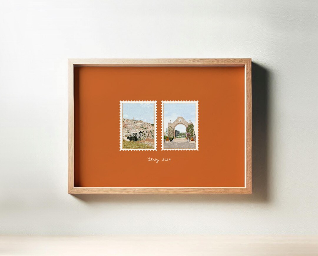 Custom Two Stamps Travel Print: Personalized Places Illustration Gift ...