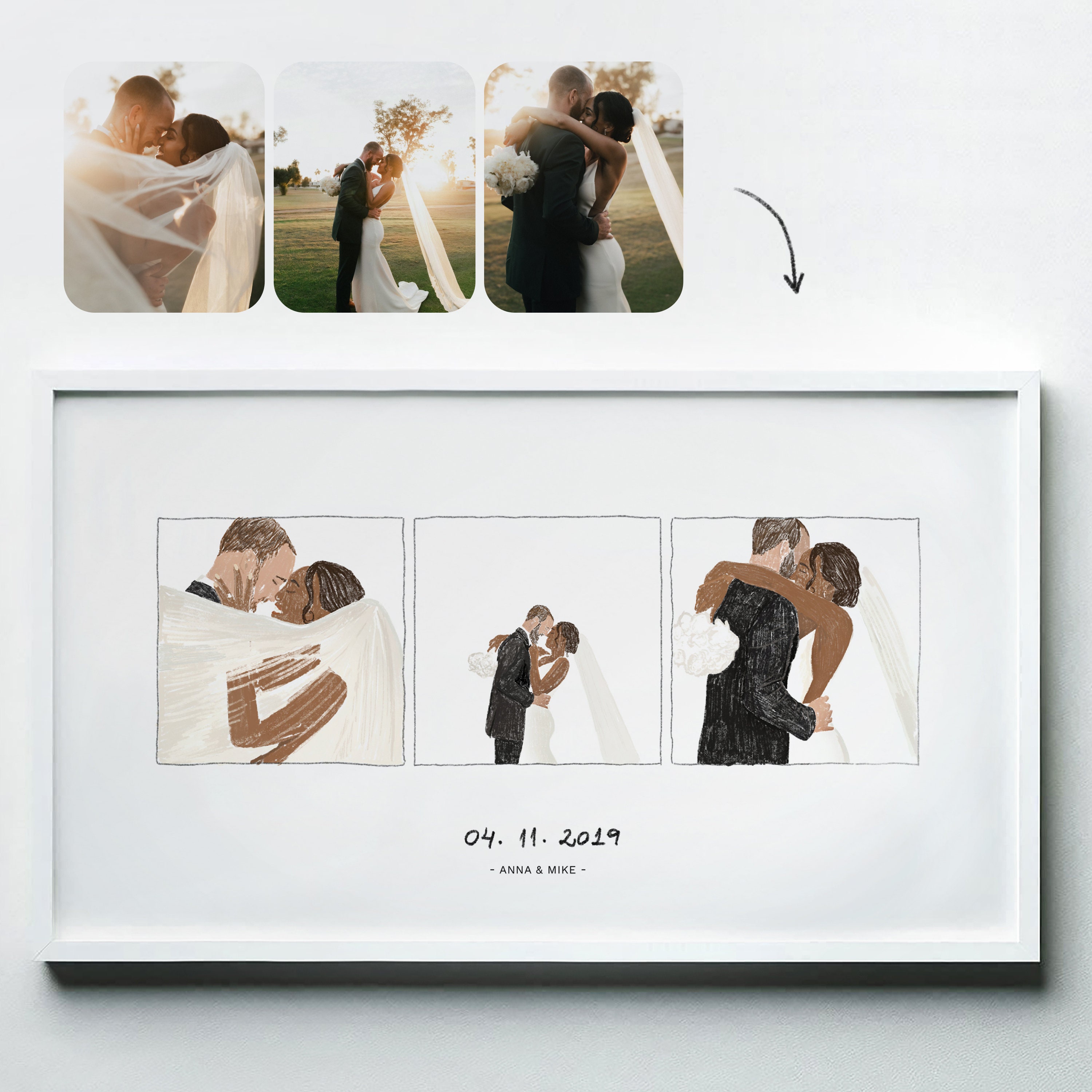 Custom Wedding Portrait Illustrations Sequence, Cute Couples Portrait ...