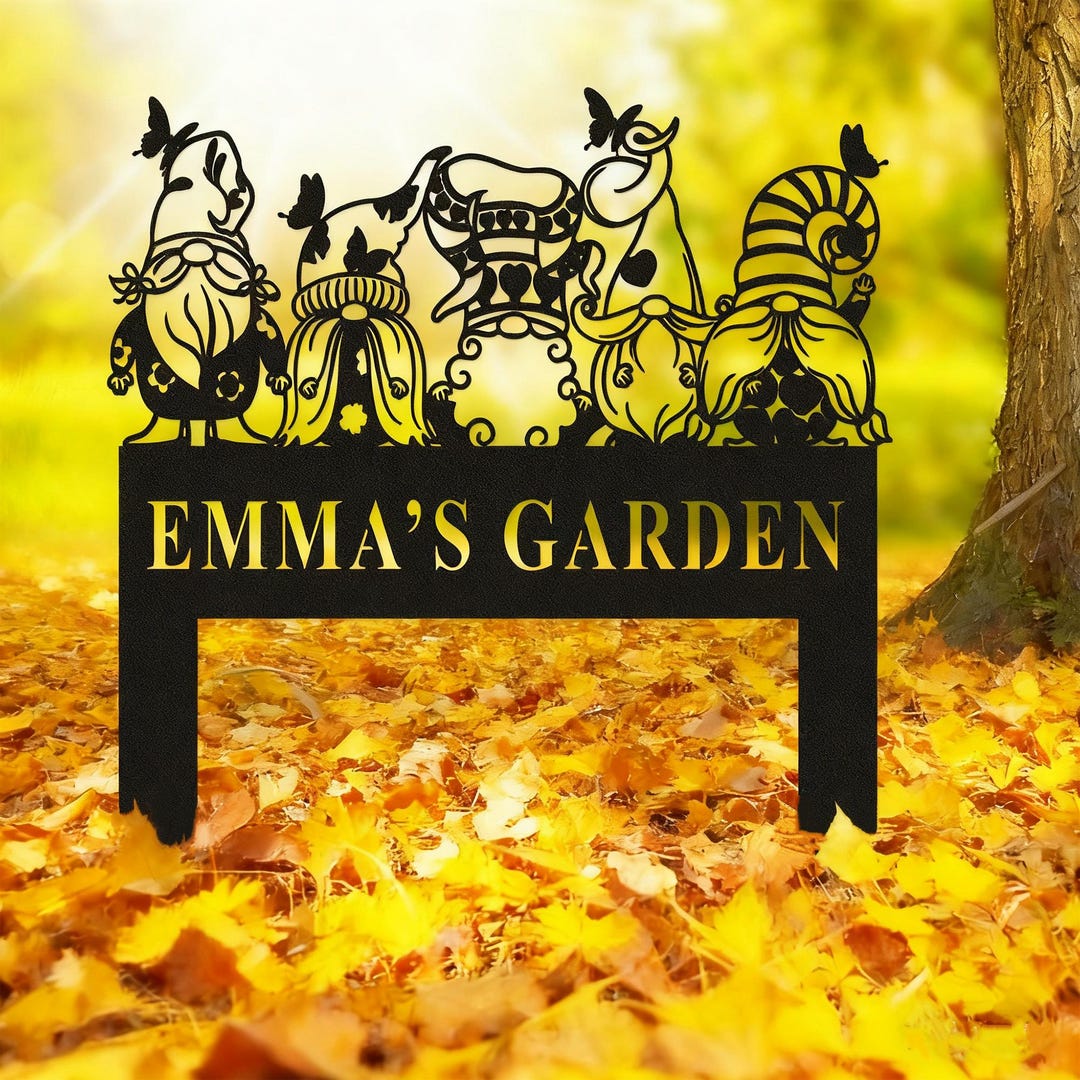 Personalized Garden Gnome Sign, Custom Gnome Garden Stake, Metal Gnome ...
