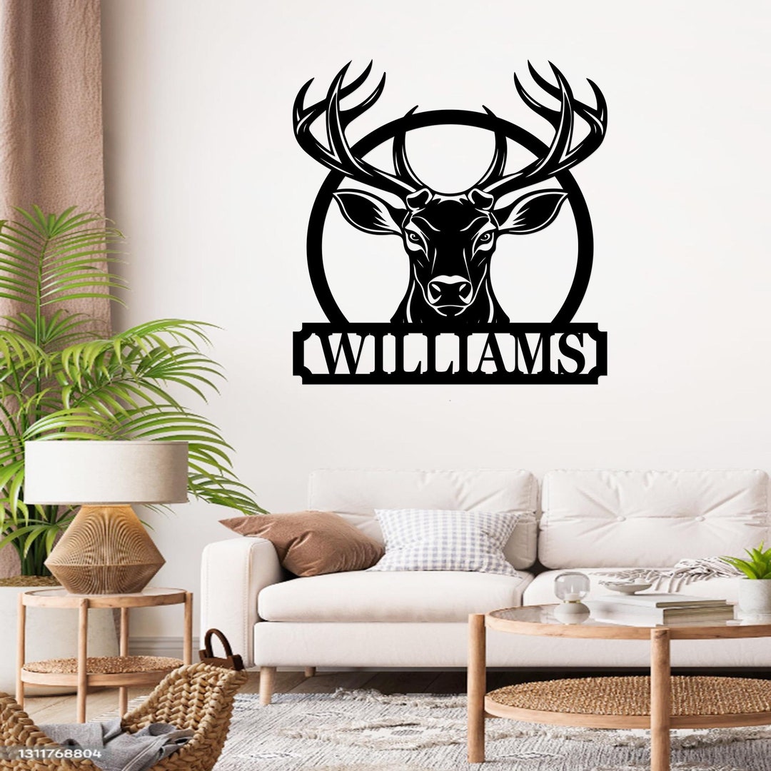 Personalized Deer Monogram Sign, Custom Buck Deer Sign, Deer Antler ...