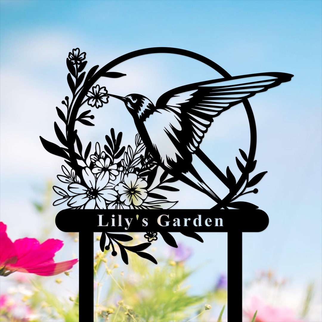 Custom Hummingbird Garden Sign With Stakes, Metal Hummingbird Garden ...