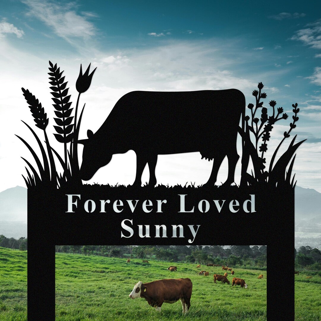 Custom Cow Sign With Stakes, Personalized Cow Memorial Grave Marker ...