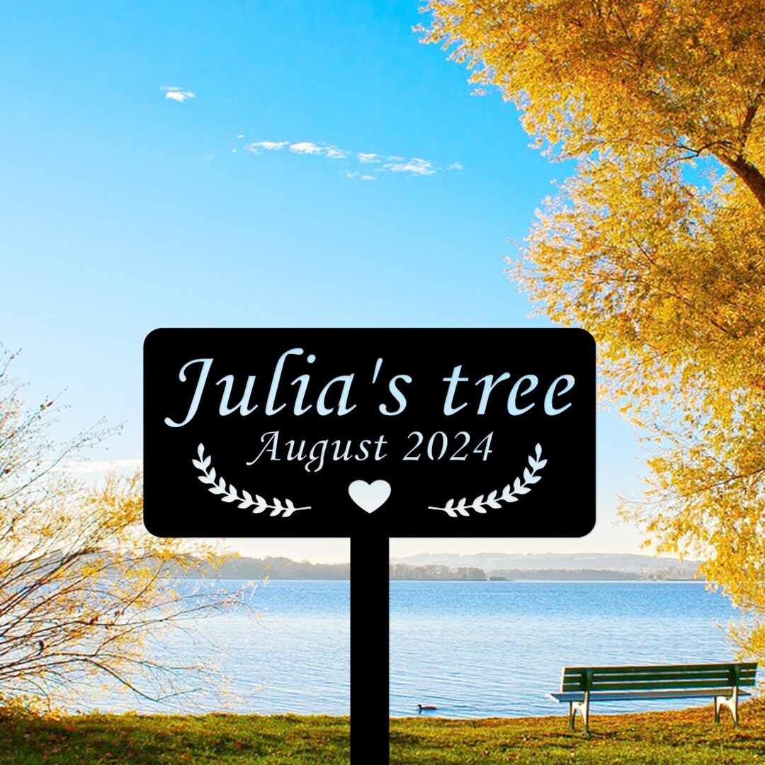 Custom Memorial Tree Sign With Stake, Metal Name Garden Marker ...