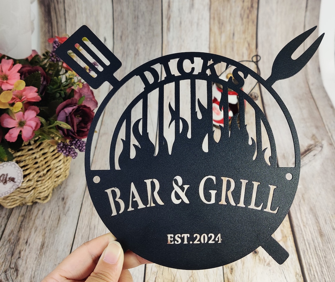Personalized Bar and Grill Metal Sign, Custom Name BBQ Sign, Bar Wall ...