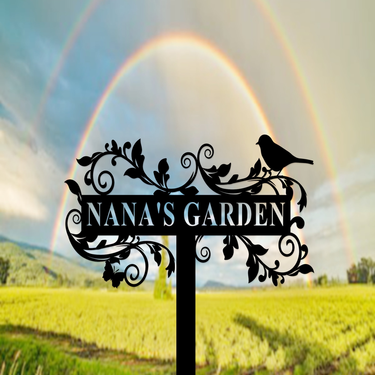 Personalized Garden Metal Sign With Stake, Metal Bird Garden Sign ...