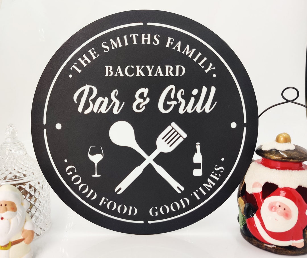 Personalized Bar & Grill Metal Sign, Custom Name Backyard Sign ...