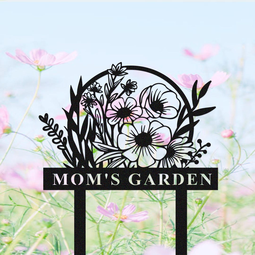 Personalized Flowers Garden Stake, Custom Garden Name Sign, Metal ...