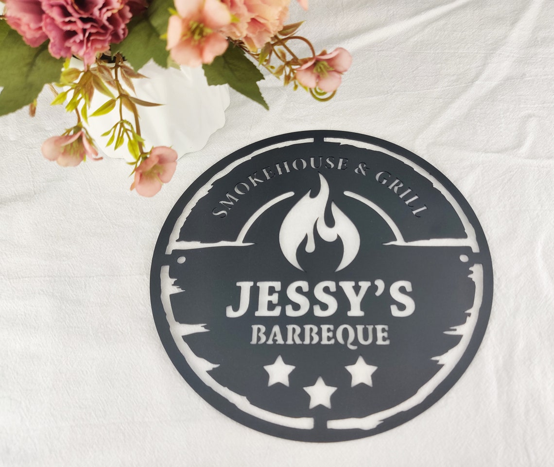 Personalized Metal Barbecue Wall Sign, Custom Name Grill Sign ...