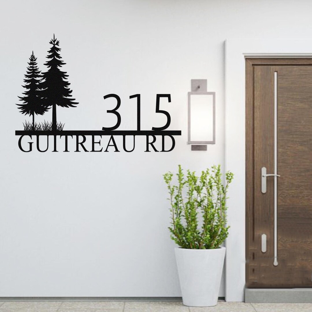 Custom House Number Sign, Metal Address Sign, Personalized Pine Tree ...