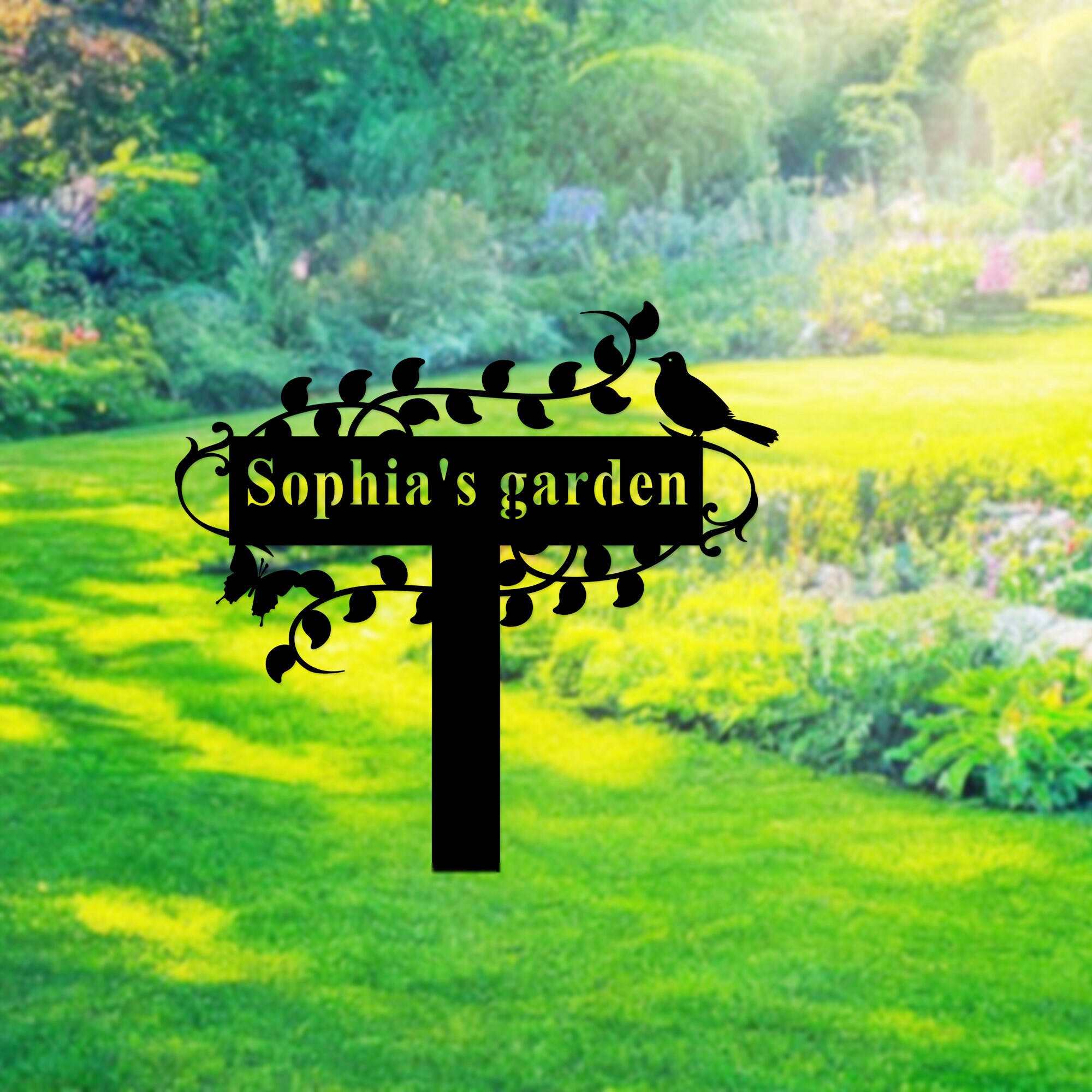 Custom Metal Garden Sign, Metal Bird Garden Sign, Personalized Garden ...