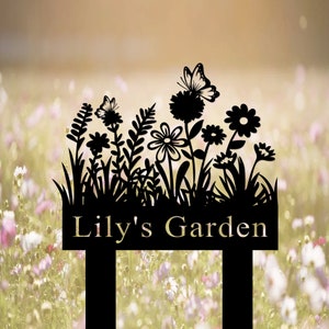 Custom Garden Sign With Stake, Flower Design Personalized Garden Sign ...