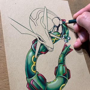Rayquaza Dragon Flying Type Pokemon Drawing Fine Art Wall Print - by ...
