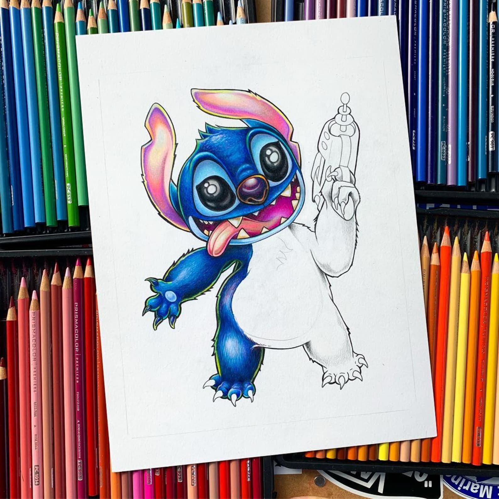 Stitch Fan Art Print Prismacolor and Watercolor by Bryan - Etsy