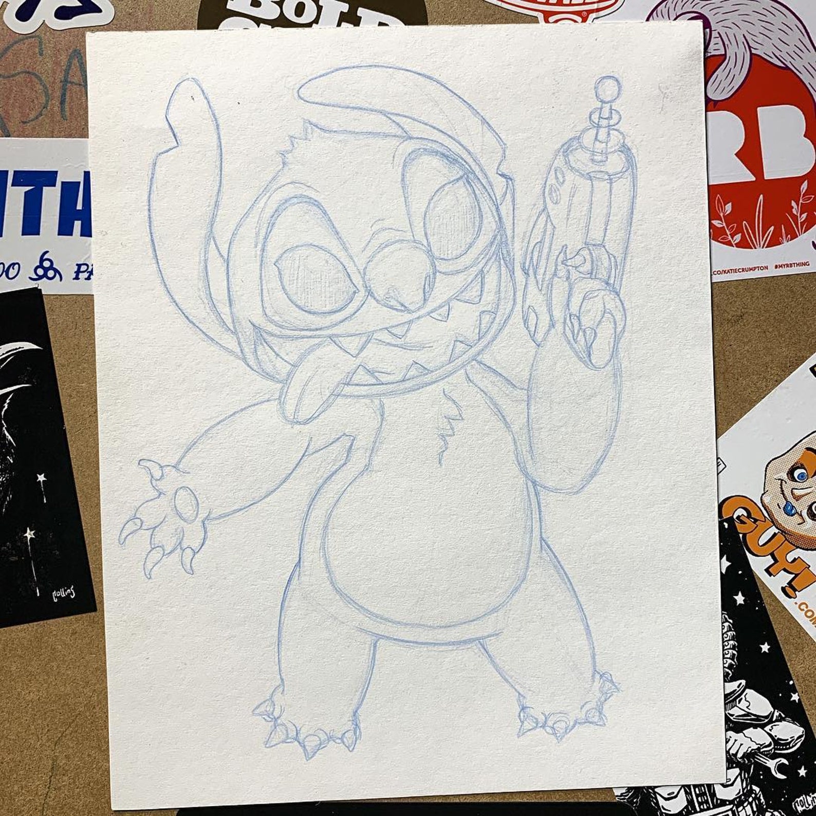 Stitch Fan Art Print Prismacolor and Watercolor by Bryan - Etsy