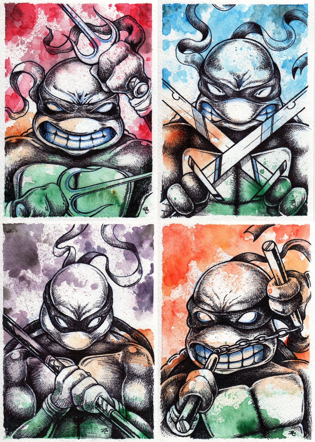 TMNT Art Prints: Hand Signed Watercolor Ninja Turtles Set - Etsy