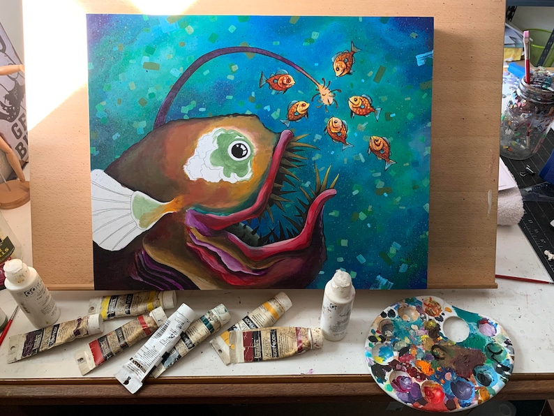 Anglerfish Funky Fish Fine Art Wall Print Acrylic Painting - Etsy