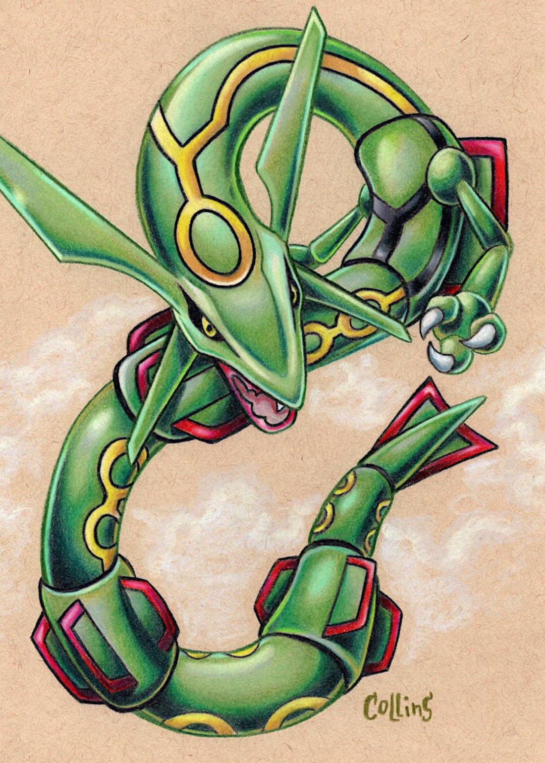 Rayquaza Dragon Flying Type Pokemon Drawing Fine Art Wall Print - by ...