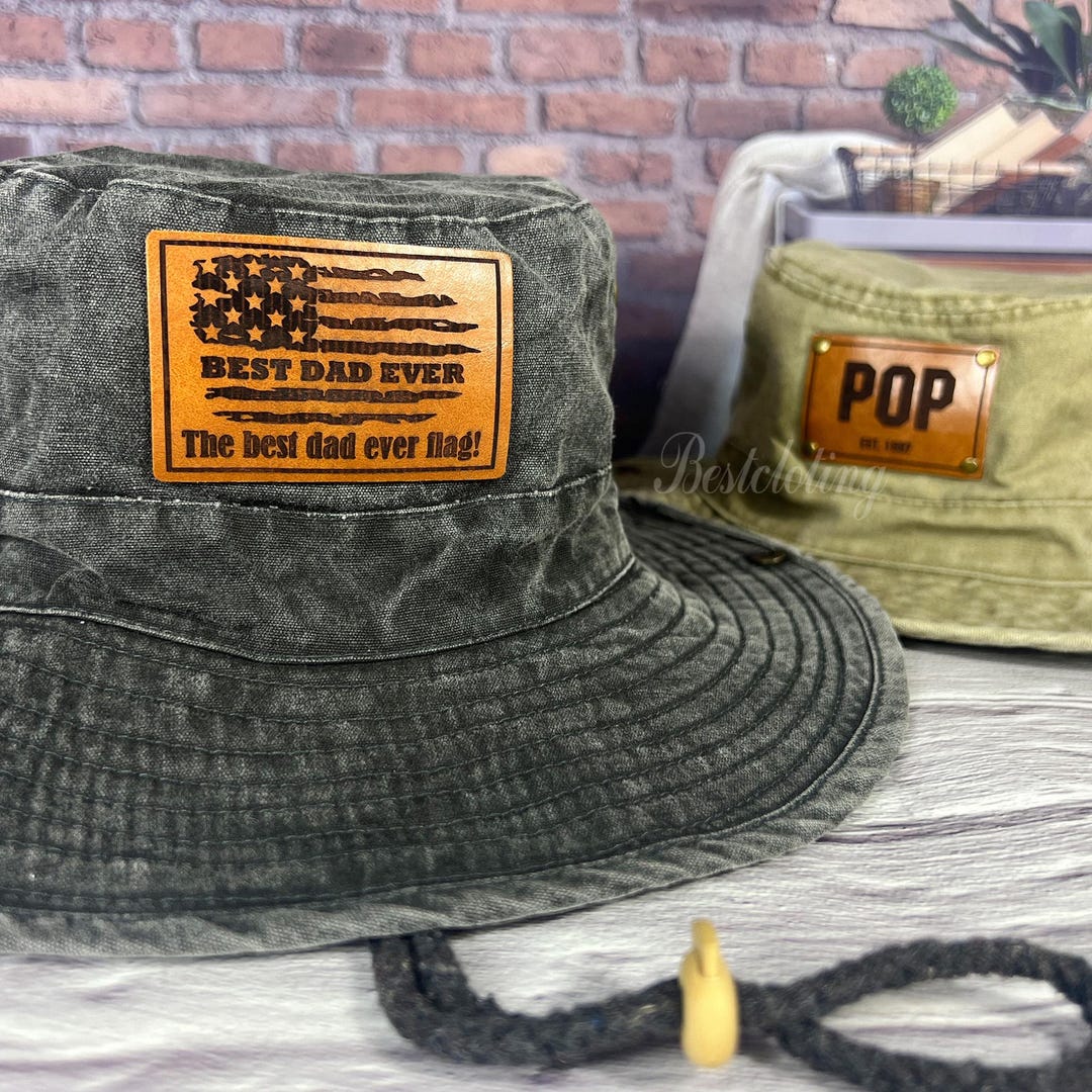 Personalized Leather Patch Bucket Hat | Custom Hats | Hiking Hats ...