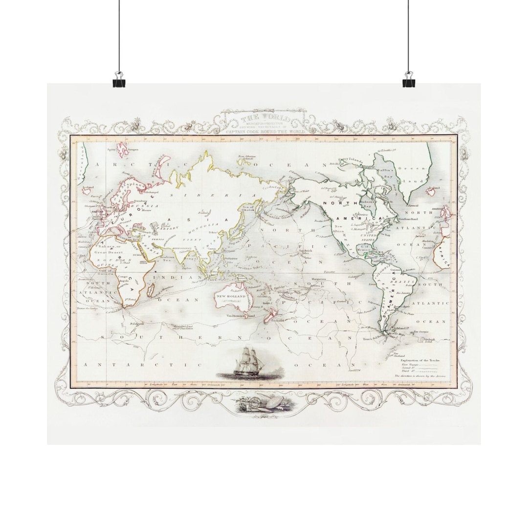 Vintage Style Nautical World Map Matte Poster, Vintage Style, Nautical ...