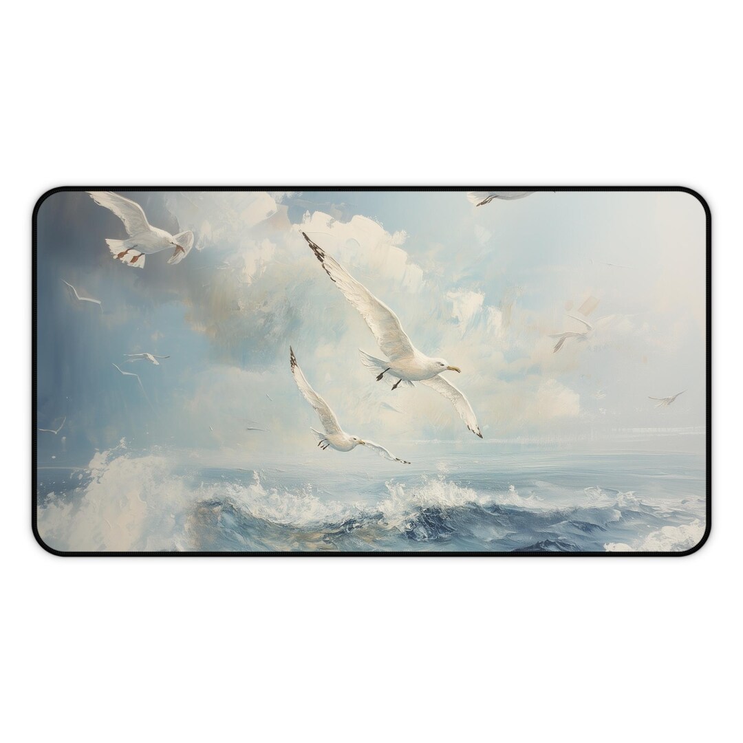 Sea Gull Ocean Oil Painting Desk Mat, Computer Desk Mat, Ocean Desk Mat ...