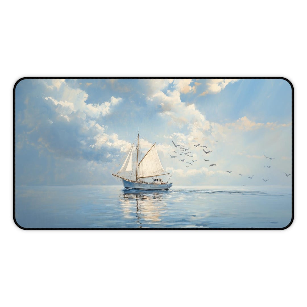 Sail Boat Oil Painting Desk Mat, Computer Desk Mat, Nautical Desk Mat ...