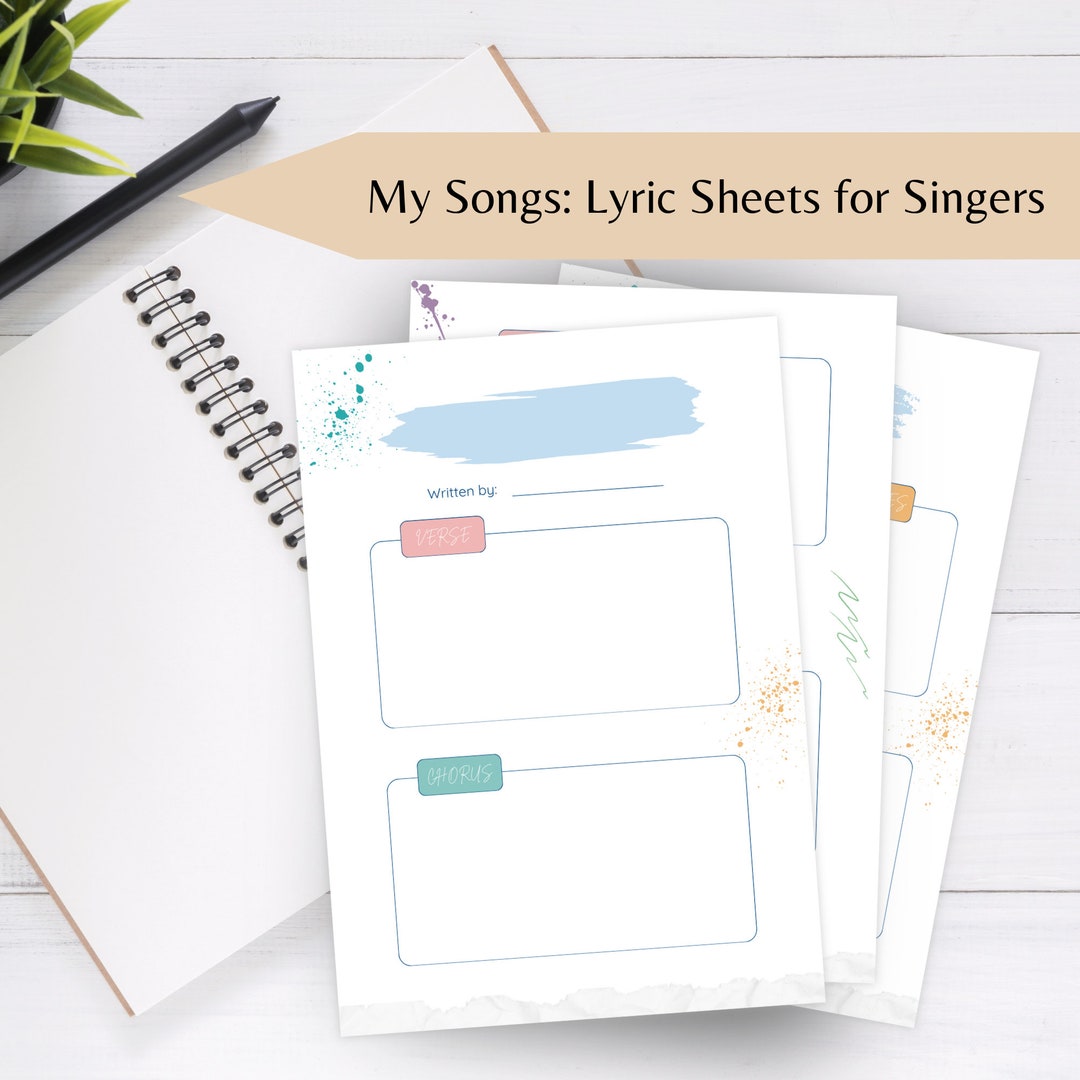 My Songs: Lyric Sheets for Singers - Printable Songwriting Template ...