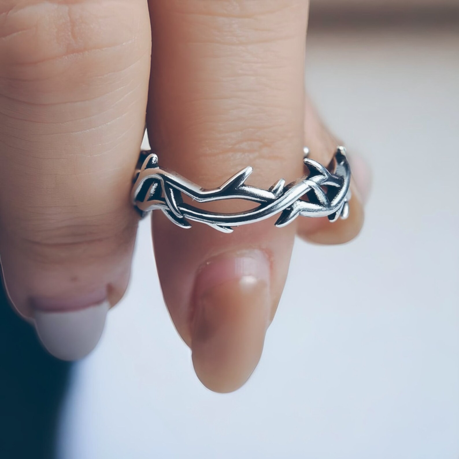 Y2k Silver Thorn Ring Edgy Spike Barbed Wire Ring Unique Geometric Ring Open Adjustable Ring ...