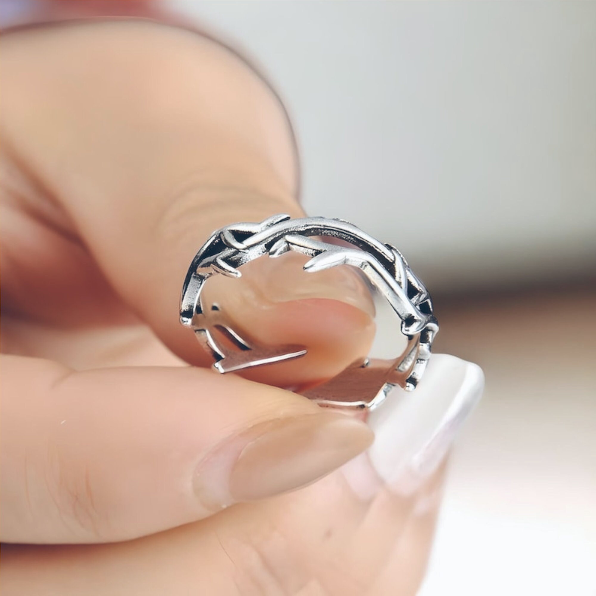 Y2k Silver Thorn Ring Edgy Spike Barbed Wire Ring Unique Geometric Ring ...