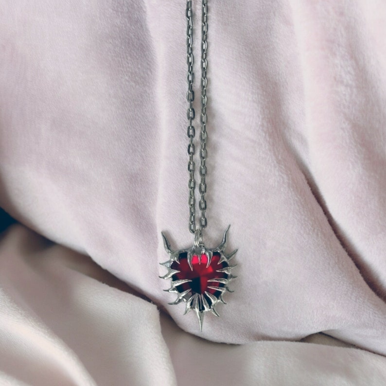 Spiky Small Red Glass Heart Pendant, Gothic Necklace, Gothic Jewelry ...