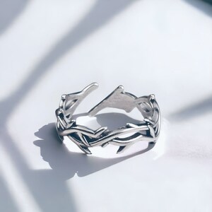 Y2k Silver Thorn Ring Edgy Spike Barbed Wire Ring Unique Geometric Ring Open Adjustable Ring ...
