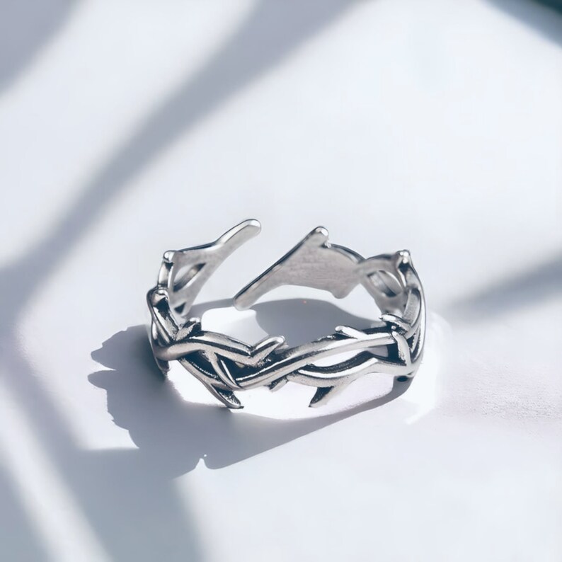 Y2k Silver Thorn Ring Edgy Spike Barbed Wire Ring Unique Geometric Ring Open Adjustable Ring ...