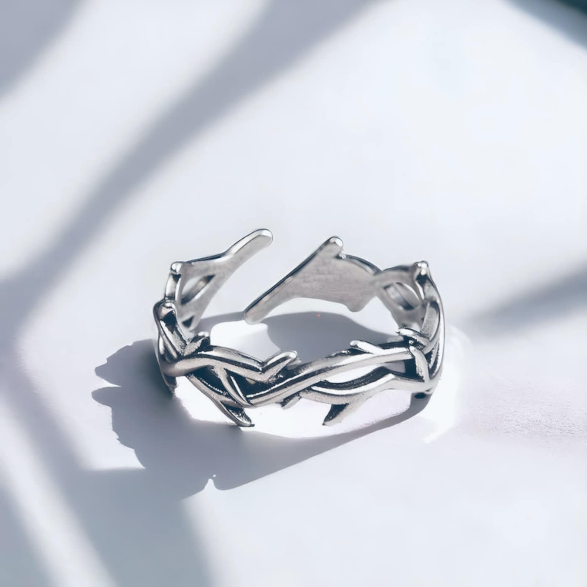Y2k Silver Thorn Ring Edgy Spike Barbed Wire Ring Unique Geometric Ring Open Adjustable Ring ...