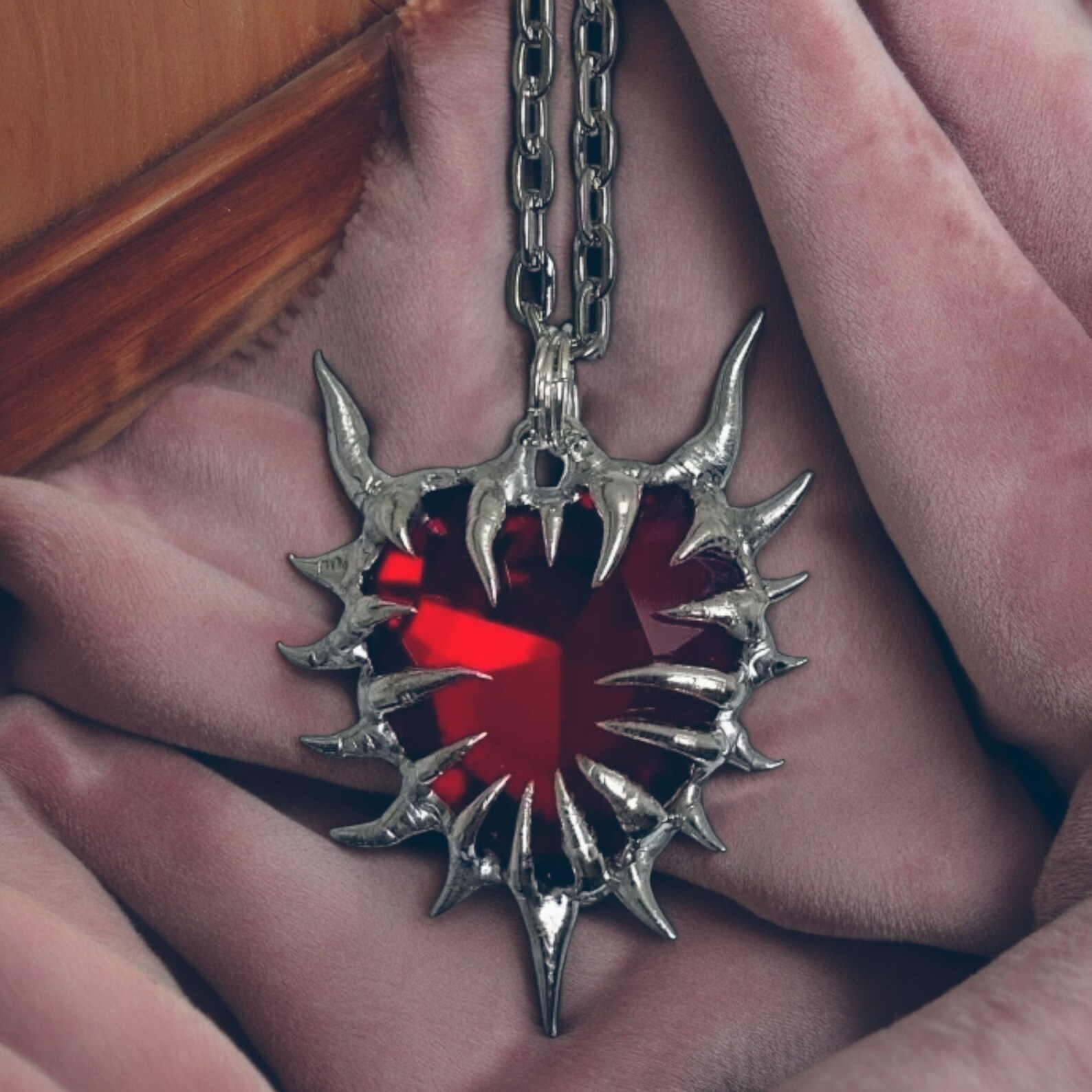 Spiky Small Red Glass Heart Pendant, Gothic Necklace, Gothic Jewelry ...