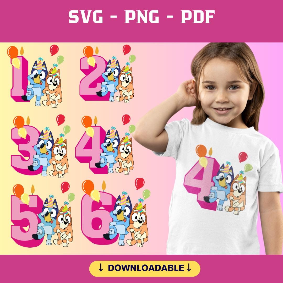 Bluey With Number SVG, PNG, PDF File Bundle Bluey Cut Files Digital ...
