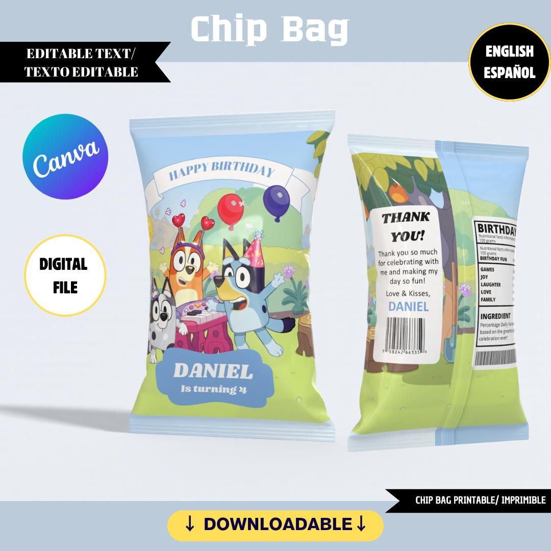 Bluey Chip Bag Template, Custom Chip Bags, Editable Template, Potato ...