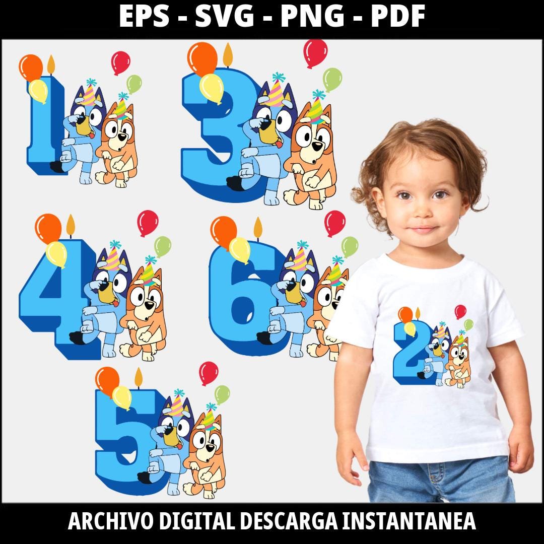Bluey With Number SVG, EPS, DXF and Png File Bundle Bluey Cut Files ...