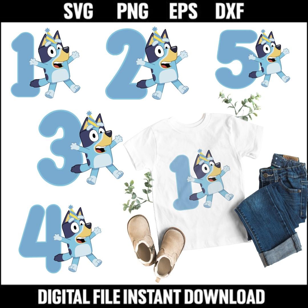 Bluey With Number SVG, EPS, DXF and Png File Bundle Bluey Cut Files ...