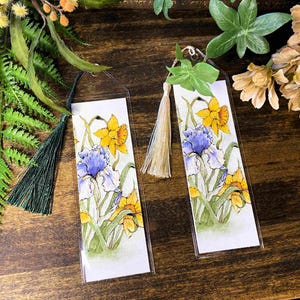 Iris and Daffodil Bookmark - Handmade Watercolor Art - Unique Gift for ...