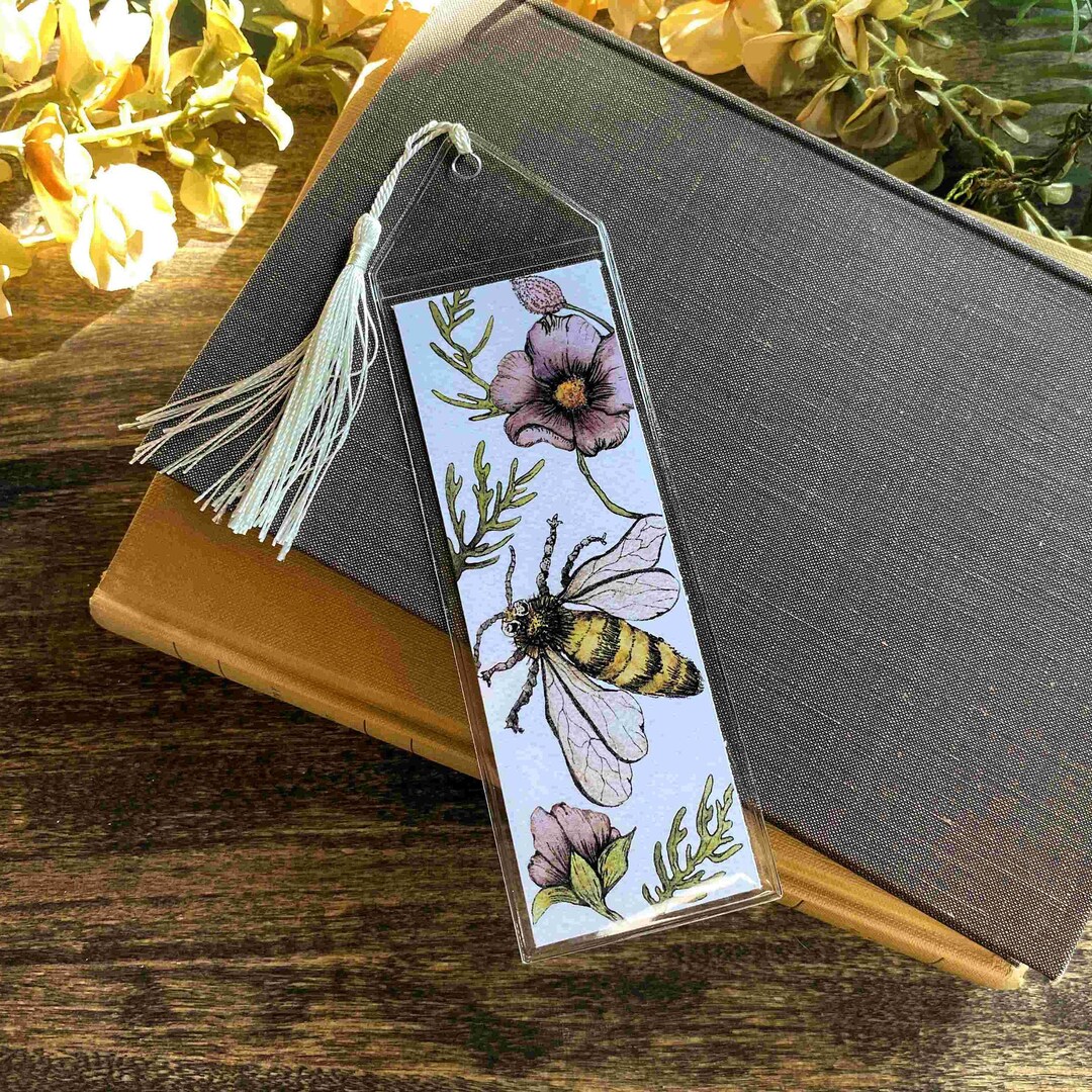 Bee Bookmark, Bee Art, Bee and Flowers Bookmark, Bibliophile Gift ...