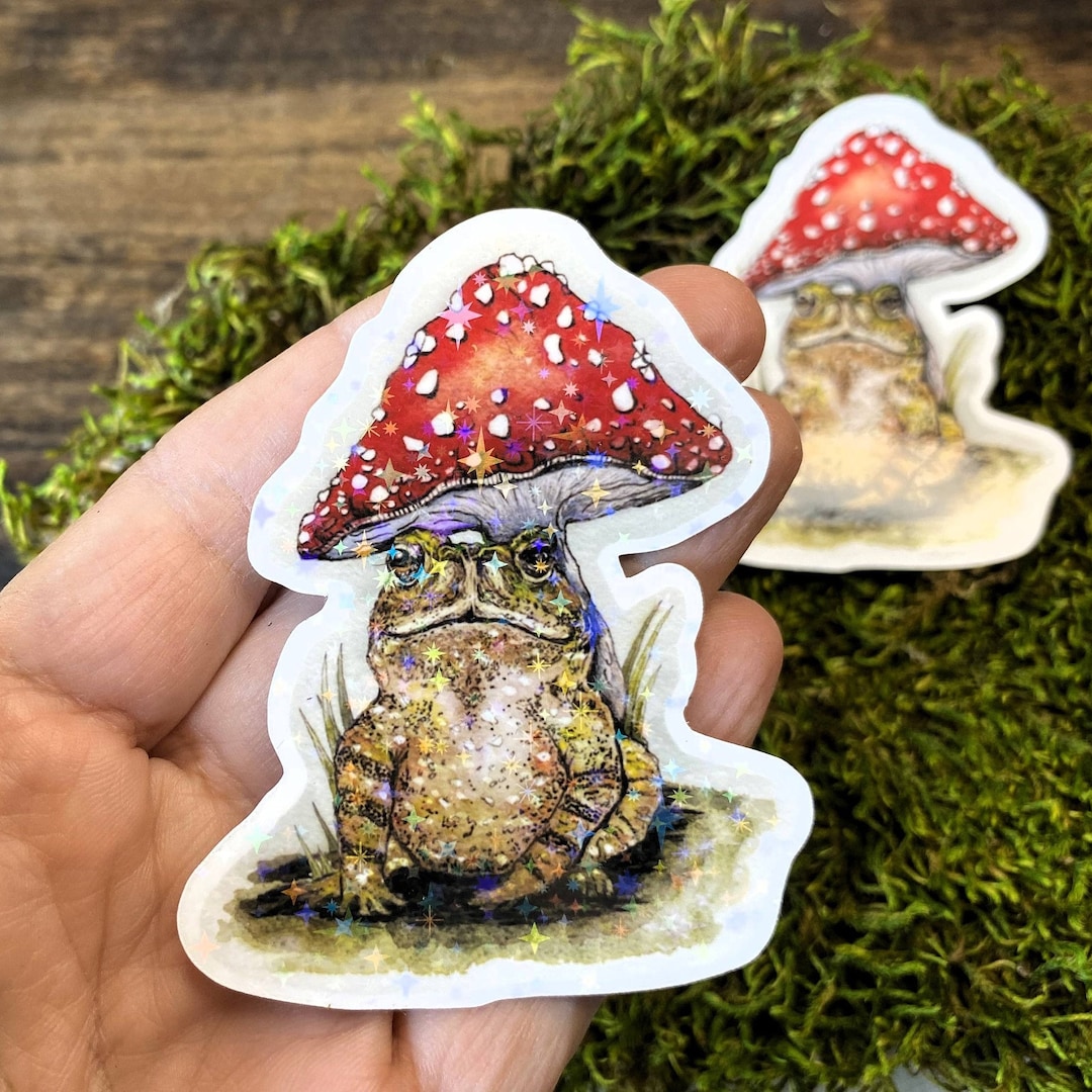 Frog Mushroom Sticker: Waterproof Vinyl Decal, Nature Art - Etsy