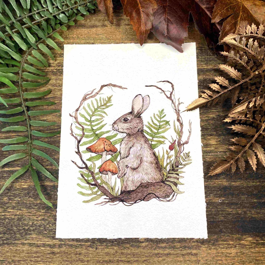Whimsical Rabbit in Woodland Forest - Magical Print Wall Decor- Nursery ...