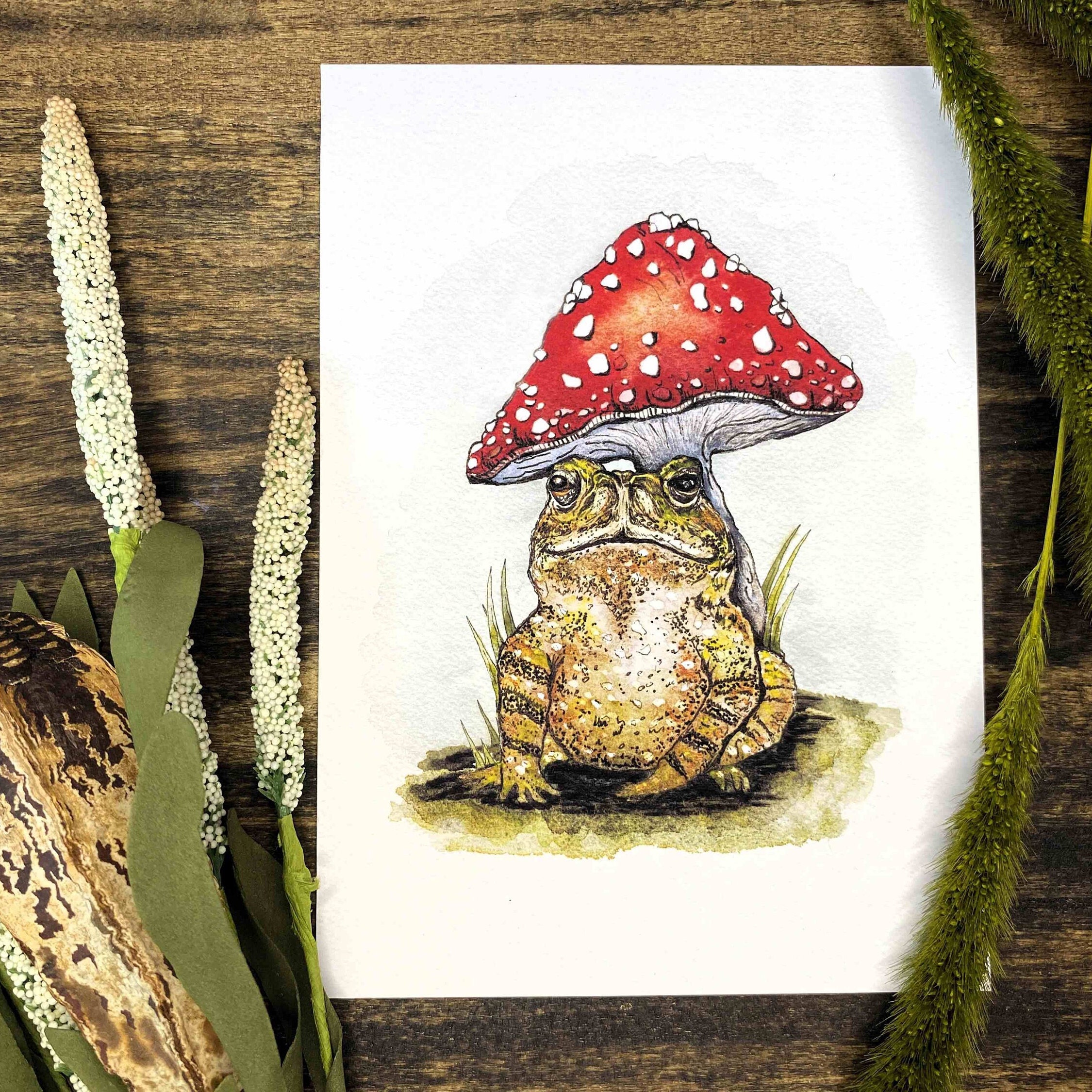 Toad Art, Watercolor Print, Toad Print, Frog and Mushroom Art, Mushroom ...