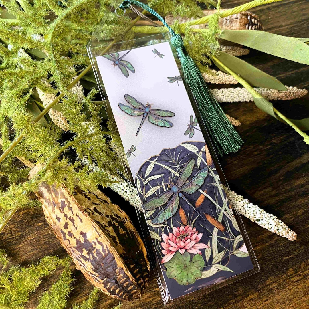 Dragonfly and Lily Bookmark: Handmade Watercolor Art With Tassel - Etsy