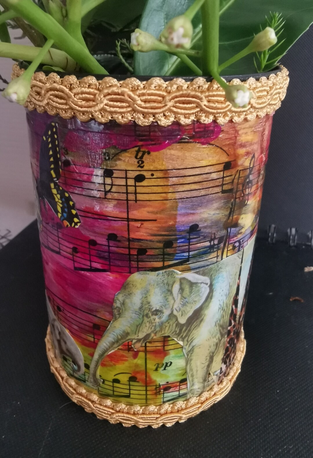 Decoupage Collage Jar With Elephants and Butterflies Recycled Paper on ...