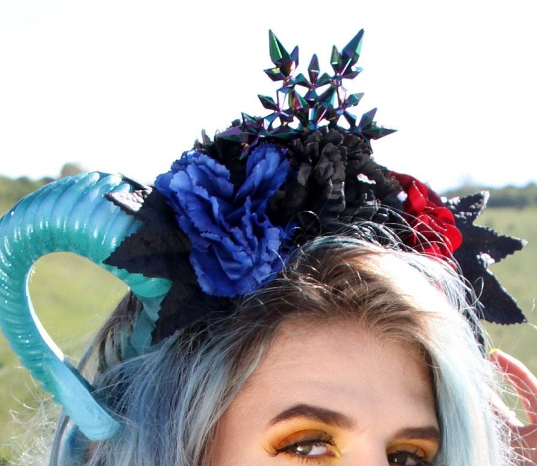Fairy Goth Headdress Blue Ice Pastel Pink Head Chain Fawn Rams Horn ...