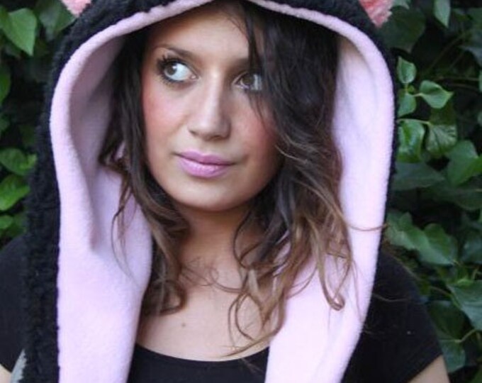 PINK PANDA BEAR EAR SNOOD HOOD HAT SCARF - Etsy